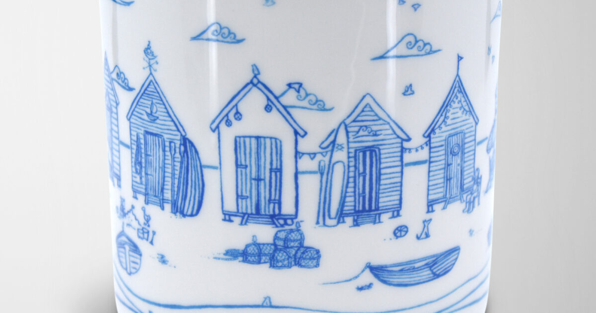 Fine Bone China Pot - Beach Huts | Laura Wall
